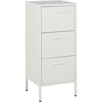 Beliani Armoire de Rangement en M&eacute;tal &agrave; 3 Tiroirs Industrielle pour Bureau &agrave; Domicile Blanche Wostok