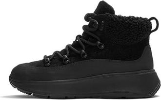 FitFlop F-Mode Bottines à lacets en daim avec col en peluche pour femme Noir Pointure 37, tout noir, 37 EU