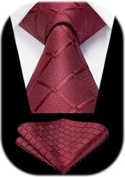 Hisdern Cravate Homme Bordeaux à Carreaux Élégante Formelle Classique Cravates et Pochette en Soie Mariage dAffaires Fete Cravate pour Hommes 8,5cm