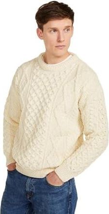 Aran Woollen Mills Pull en laine pour homme fabriqu&eacute; en Irlande, naturel, Taille XL