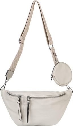 styleBREAKER Damen Halbmond Crossbody Schultertaschen Set 3-Teilig, Schultergurt mit Muster, Schl&uuml;sselanh&auml;nger, B&ouml;rse 02012398, Farbe:Hellgrau
