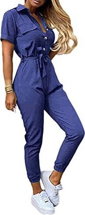 ORANDESIGNE Femmes Combinaison Ete Jumpsuit Col V Manche Courte Taille Haute Casual Combishort Été Long Pantalon Romper Mode Jumpsuit Dété Chic Élégant Slim Panta