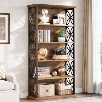 Tribesigns Tribesigns B&uuml;cherregal mit 6 Ebenen, 180,3 cm, industrielles B&uuml;cherregal mit Metallrahmen, freistehend, offene Aufbewahrungsregale f&uuml;r Zuhause, B&uuml;ro
