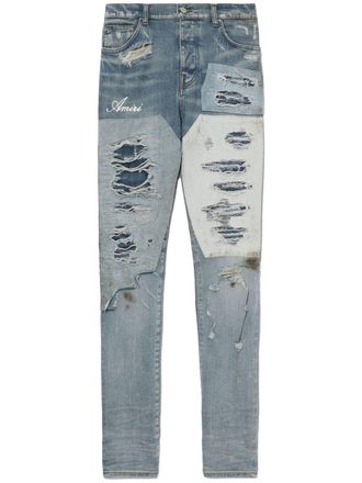 Amiri jean imprim&eacute; &agrave; effet us&eacute; - Bleu