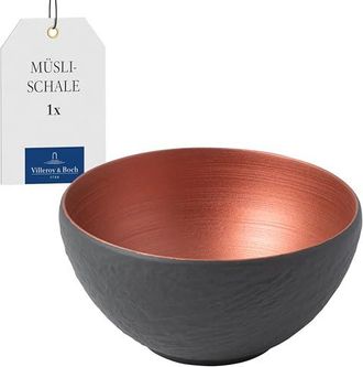 Villeroy & Boch Manufacture Rock Glow Bowl, Elegante Schale In Kupfer Und Schwarz, Sp&uuml;lmaschinenfest, Mikrowellensicher, Schale, Sch&uuml;ssel, M&uuml;slischale, Salatsch&uuml;ssel,