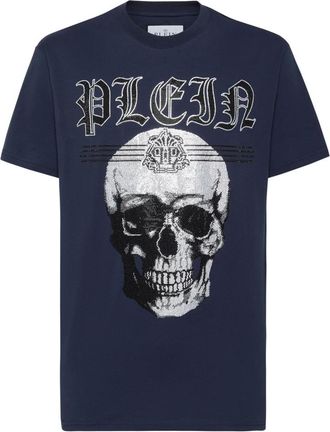 Philipp Plein Homme, Tops, Bleu, Taille: M T-Shirt Col Rond Tatouage
