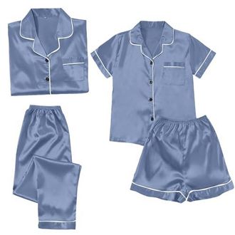 Generic Ensemble de pyjama quatre pi&egrave;ces pour femme - Imprim&eacute; flamant rose - Pour toutes les saisons - Pyjama pour maman et Saint-Valentin, Za11-Bleu clair, M