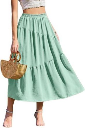 Zeagoo Jupe dété Femme Longue Léger Flowy Jupes Ceinture élastique Maxijupe Casual Rock Longue avec Poches Vert Clair XXL
