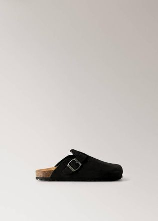 Mango Chaussons sabots en cuir gris anthracite - Femme - 36 - MANGO