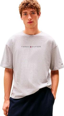 Tommy Hilfiger Herren T-Shirt Kurzarm Logo mit Rundhalsausschnitt, Grau (Light Grey Heather), M