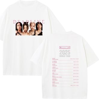 Generic Deadline Baumwolle T-Shirt 2025 Welt Tour Grafik Unterst&uuml;tzung High Street Lose Hemd(B-White,2XL)