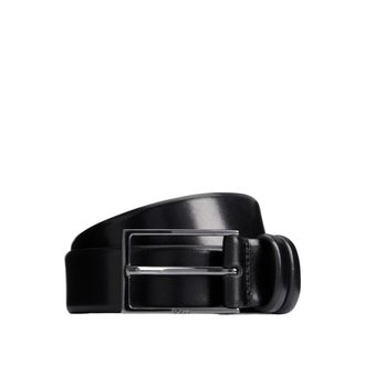 HUGO BOSS Lederg&uuml;rtel mit Gunmetal-Logo-Schnalle - - Accessories - Herren - Schwarzk - 90 CM