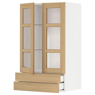 IKEA METOD / MAXIMERA Wandschrank m 2 Glastüren/2 Schubl