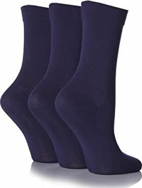 SockShop Femmes Comfort Cuff Bambou ray&eacute; et uni Chaussettes Paquet de 3 Bleu marine 37-42