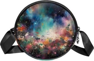 Generic Sac &agrave; bandouli&egrave;re rond pour femme, motif ciel &eacute;toil&eacute;, petit sac &agrave; bandouli&egrave;re avec fermeture &eacute;clair, bretelles r&eacute;glables, sac &agrave; main rond d&eacute;contract&eacute; 