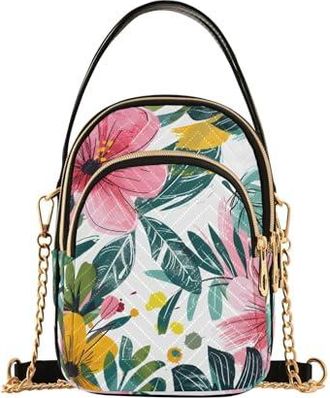 Mnsruu Sac à bandoulière pour femme - Motif hibiscus rose - Petit sac à bandoulière avec sangle réglable