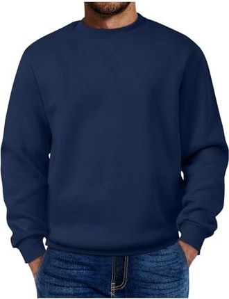 ORANDESIGNE Sweatshirts Homme Hoodie sans Capuche Col Rond Basic Pullover &agrave; Manches Longues Maillot de Surv&ecirc;tement A Bleu Fonc&eacute; XL