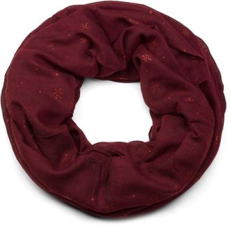 styleBREAKER Damen Loop Schal mit Glitzer Schneeflocken Print, Weicher Schlauchschal Einfarbig, Tuch 01017064, Farbe:Bordeaux-Rot