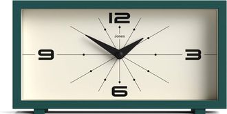 Jones Clocks Odeon schreibtischuhr | Modernes rechteckiges Design | Gr&uuml;n | Stilvoller retrolook f&uuml;r Regal, Tisch, kaminsims oder nachttisch