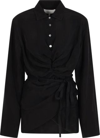 Maison Margiela Femme, Blouses et Chemises, Noir, Taille: 34 FR Blouse cache-coeur fronc&eacute;e