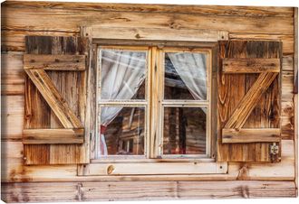 Posterlounge Fenster einer Almh&uuml;tte in S&uuml;dtirol (Italien) Leinwandbild von Christian M&uuml;ringer 90 x 60 cm Braun Wandbilder Wanddeko