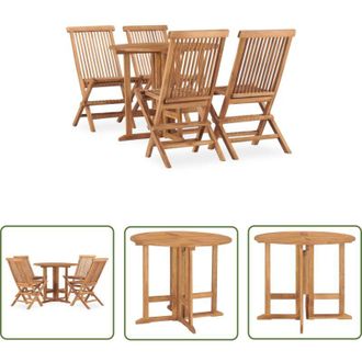 vidaXL 5-tlg. Garten-Essgruppe Klappbar Massivholz Teak - Teakholzm&ouml;bel - Gartenm&ouml;belset - Klapptisch - Klappst&uuml;hle - Outdoor M&ouml;bel - The Living Store