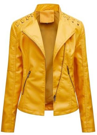 Generic Veste motard courte en similicuir pour femme avec poches