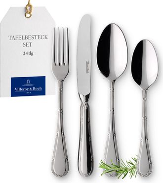 Villeroy & Boch Kreuzband Septfontaines Besteckset 30-teilig Silber, Spülmaschinenfest, Besteck Set für 6 Personen, Besteckset Platin, Besteck, Edelstahl