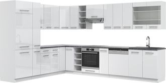 Vicco Eckküche Fame-Line, Weiß Hochglanz/Weiß, 257 x 347 cm ohne Arbeitsplatte