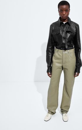 Bottega Veneta Pantalon en cuir Intrecciato - Vert - Femme - 36