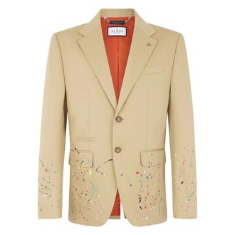Philipp Plein Homme, Vestes, Beige, Taille: XS Blazer Paint-Splash