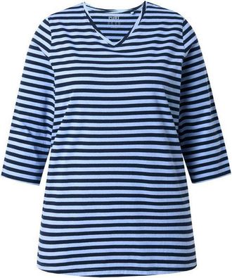 Ulla Popken T-Shirt Shirt Ringel V-Ausschnitt 3/4-Arm Biobaumwolle