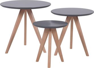 Beliani Kaffeetisch Couchtisch rund im 3er Set Grau hellbraune Beine Modern