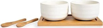 Sagaform Ellen Tapas-Set 2-teilig aus Steingut und Bambus in der Farbe Wei&szlig;-Braun, Ma&szlig;e: 17,5cm x 9cm x 6cm, 5018343