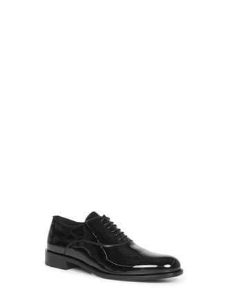 Giorgio Armani Mens Oxfords Patent Calf Leather Black Lace-Up Shoes Flat