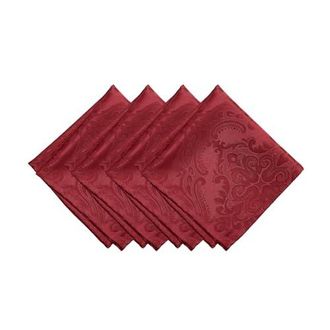 Elrene Damas Lot de 4 Serviettes de Table, Polyester, Rouge, 43,2 cm x 43,2 cm