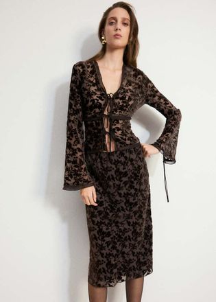 Mango Jupe &eacute;vas&eacute;e en d&eacute;vor&eacute; marron - Femme - S - MANGO