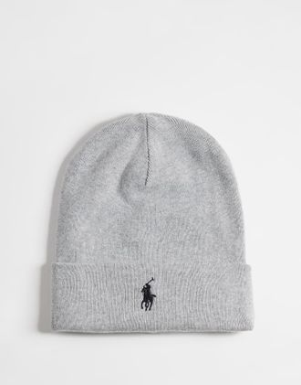 Polo Ralph Lauren M&uuml;tze aus Merinowolle mit Icon-Logo in Grau
