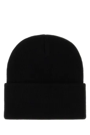 Carhartt Work in Progress Bag Logo-Patched Ribbed Acrylic Beanie - Black