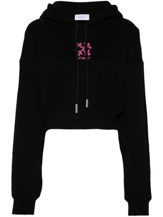 Off-white Bestickter Cropped-Hoodie - Schwarz