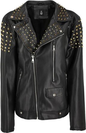 Vintage Leoparden-Bikerjacke mit Nieten - Schwarz