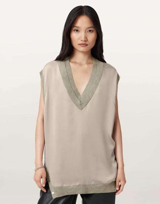 AllSaints Bern - D&eacute;bardeur clout&eacute; - Gris taupe