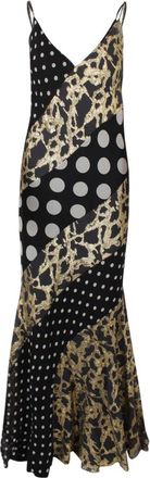 Nina Ricci Femme, Robes, Noir, Taille: 38 FR Robe en soie avec patchwork dor&eacute; marbr&eacute;