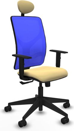 Piqueras y Crespo Telefonstuhl mit 1D-Armlehnen, h&ouml;henverstellbare Lendenwirbelst&uuml;tze und festes Kopfteil, ausgestattet mit 3 Positionen, Blau/Cremefarben