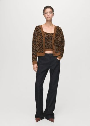 Mango Top maille l&eacute;opard marron moyen - Femme - S - MANGO
