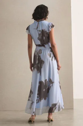 Next Midikleid Plissiertes Mesh-Midikleid mit V-Ausschnitt (1-tlg)