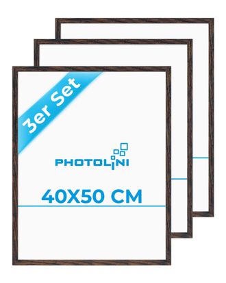 Photolini Bilderrahmen 40x50 Eiche Dunkel Holz MDF, 3er Set Bilderrahmen 50x40 mit bruchsicherem Acrylglas, Rahmen 40x50 zum Aufh&auml;ngen, 50 x 40 frame mit Zubeh&ouml;