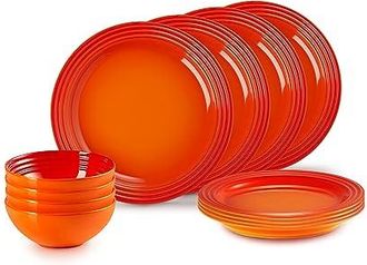 LE CREUSET Le Creuset 12-teiliges Geschirrset aus Steinzeug, Ofenrot, 79351000907081