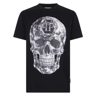 Philipp Plein Homme, Tops, Noir, Taille: 3XL T-shirt en jersey T&ecirc;te de mort en verre