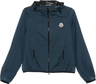 Moncler Femme, Vestes, Bleu, Taille: 40 FR Veste &agrave; capuche Edasic Seersucker